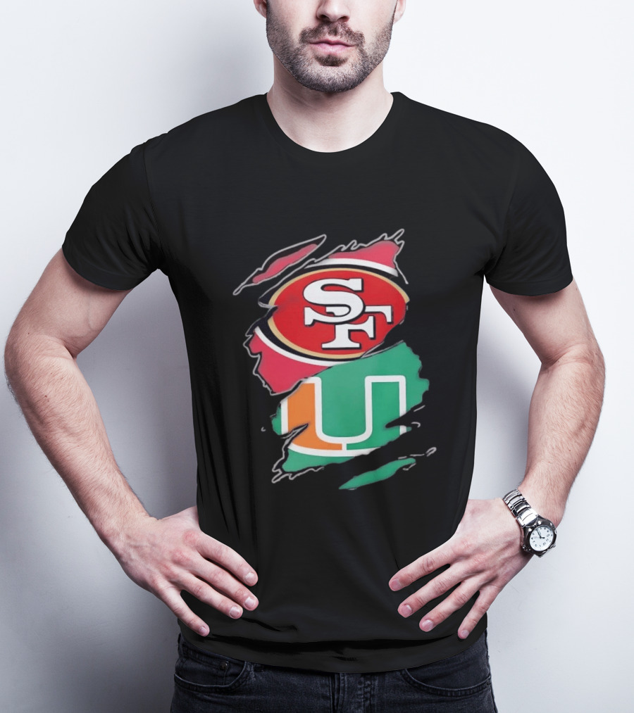 San Francisco 49ers SF And Miami Hurricanes U Distressed Logos T-Shirt