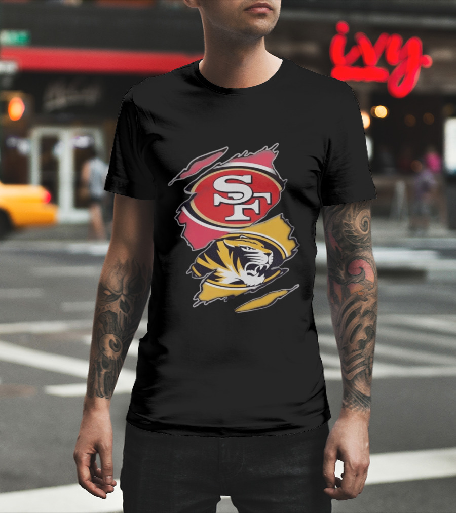 San Francisco 49ers Missouri Tigers Distressed Logo Rip Claw Marks T-Shirt