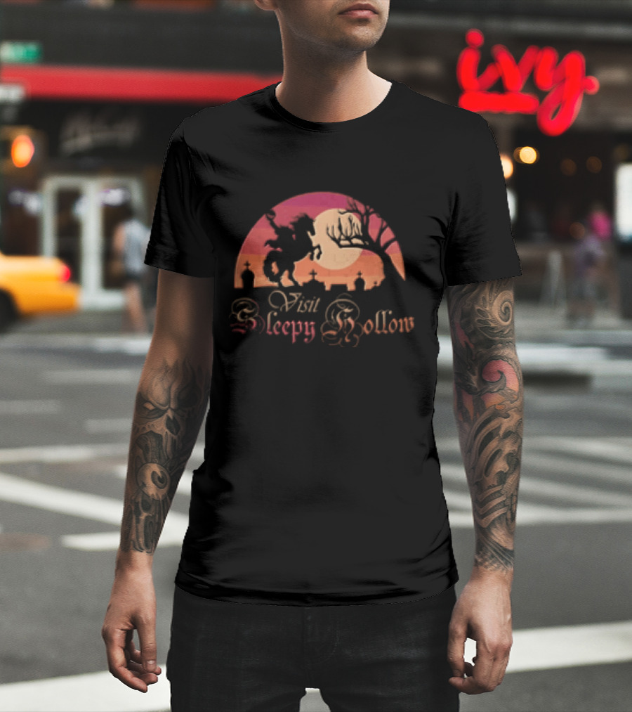 Visit Sleepy Hollow Headless Horseman Graveyard Sunset T-Shirt
