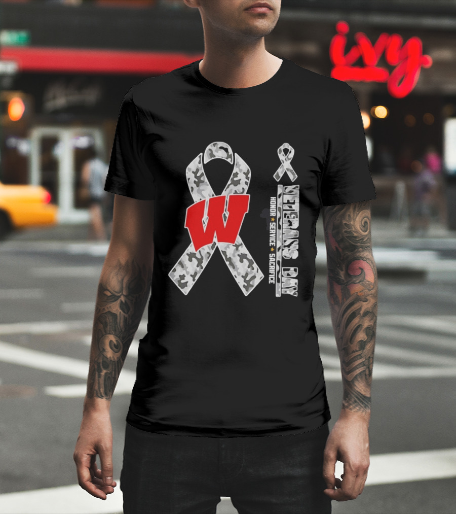 Wisconsin Badgers 2026 Veterans Day Camouflage Ribbon Honor Service Sacrifice T-Shirt