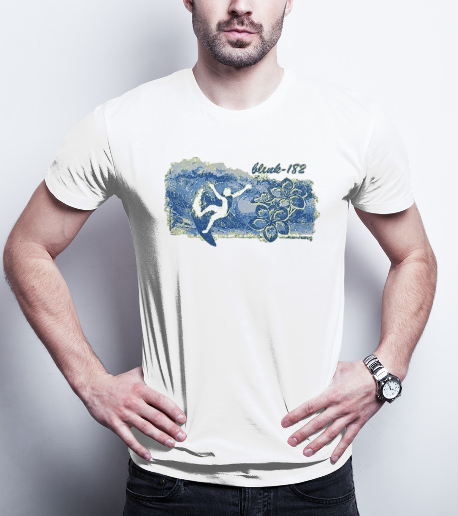 Blink 182 Surfer With Floral Wave T-Shirt
