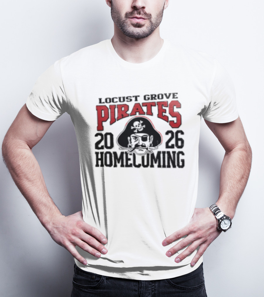 Locust Grove Pirates 2026 Homecoming Pirate Skull Eyepatch Sword T-Shirt