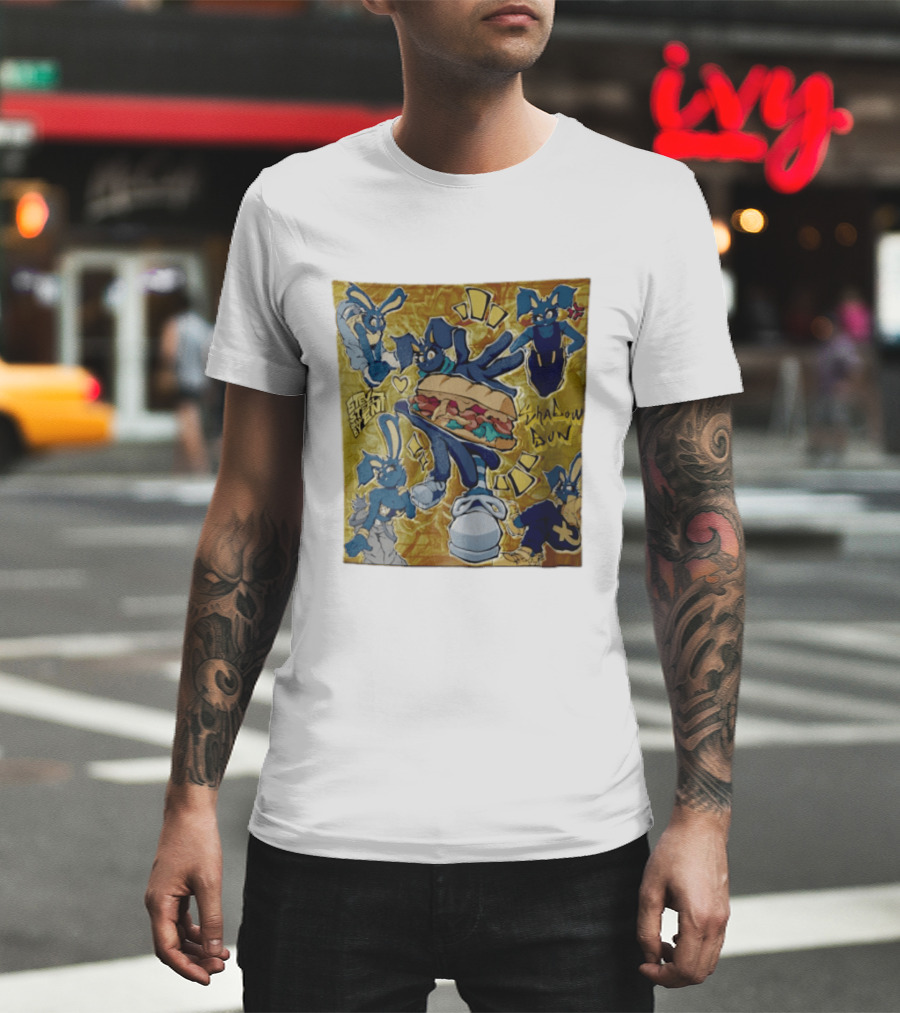 Shadow Bun Blue Rabbit Characters With Sandwich And Stevobeni T-Shirt
