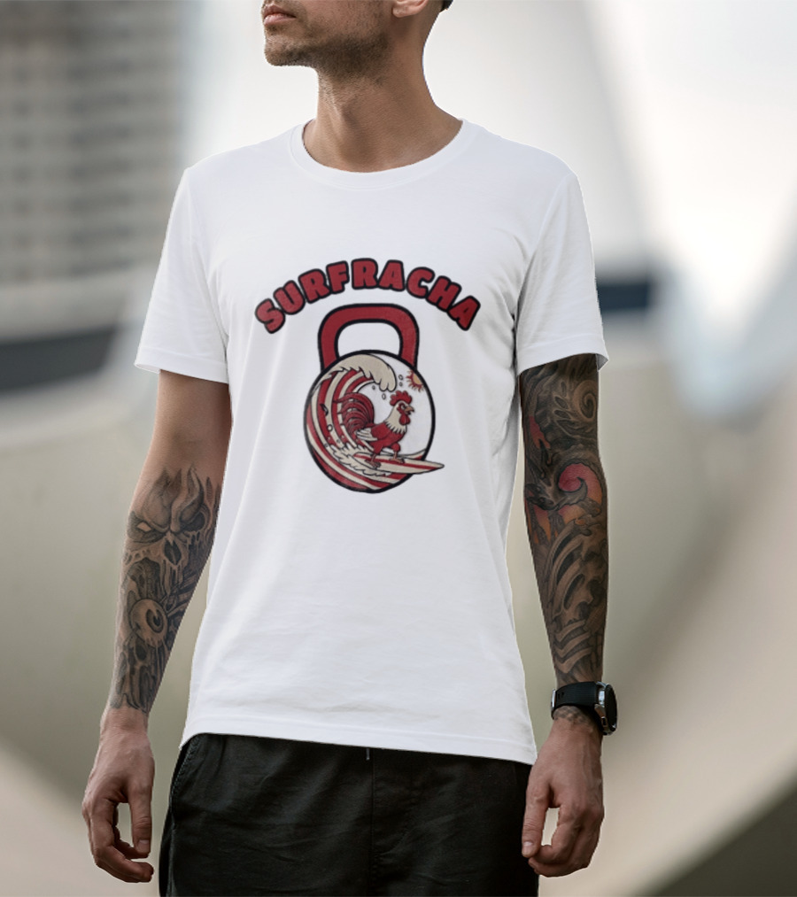 Surfracha Rooster Surfing Wave Kettlebell Sun Adventure T-Shirt