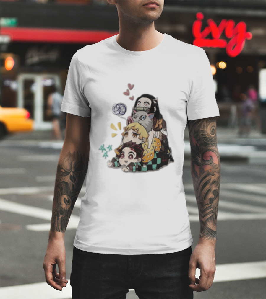Tanjiro Kamado Zenitsu Agatsuma Inosuke Hashibira Nezuko Hearts Demon Slayer T-Shirt
