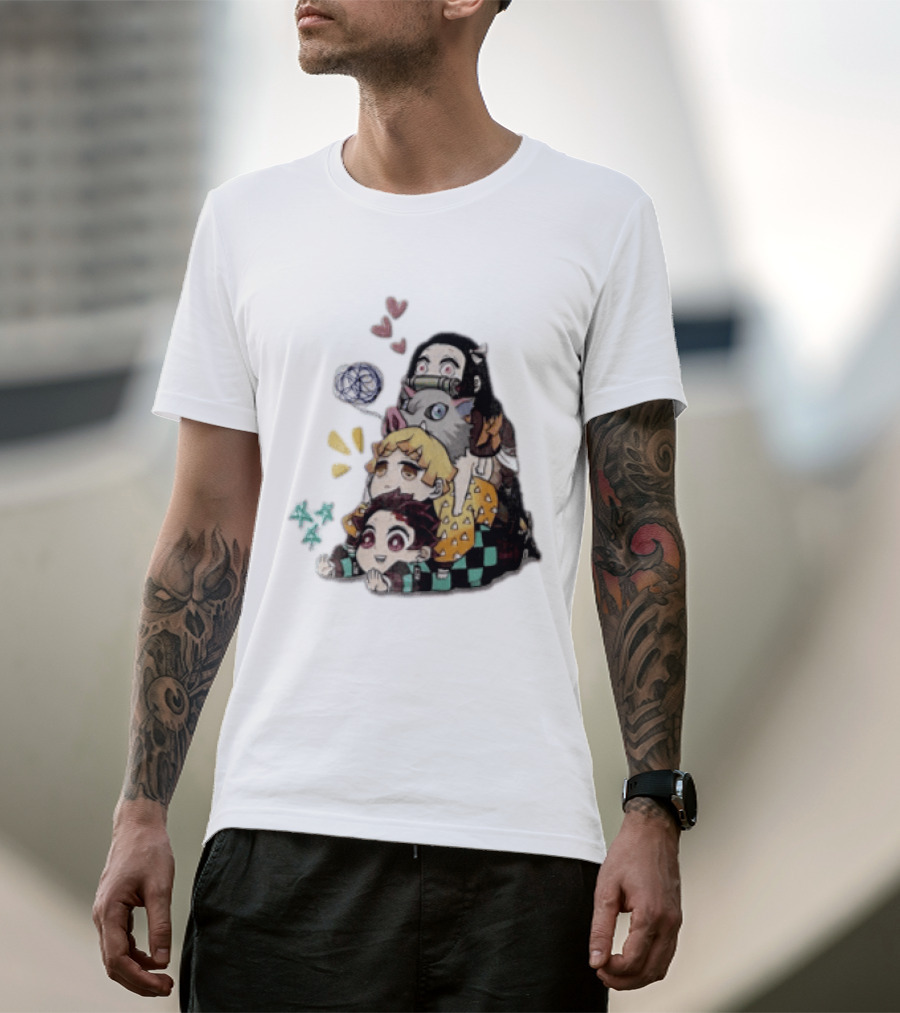 Tanjiro Kamado Zenitsu Agatsuma Inosuke Hashibira Nezuko Hearts Demon Slayer T-Shirt