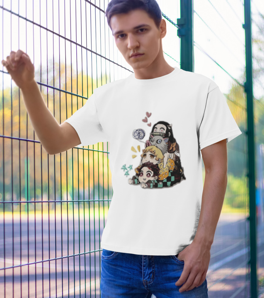 Tanjiro Kamado Zenitsu Agatsuma Inosuke Hashibira Nezuko Hearts Demon Slayer T-Shirt