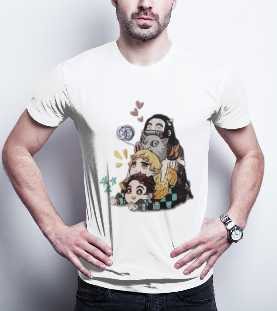 Tanjiro Kamado Zenitsu Agatsuma Inosuke Hashibira Nezuko Hearts Demon Slayer T-Shirt