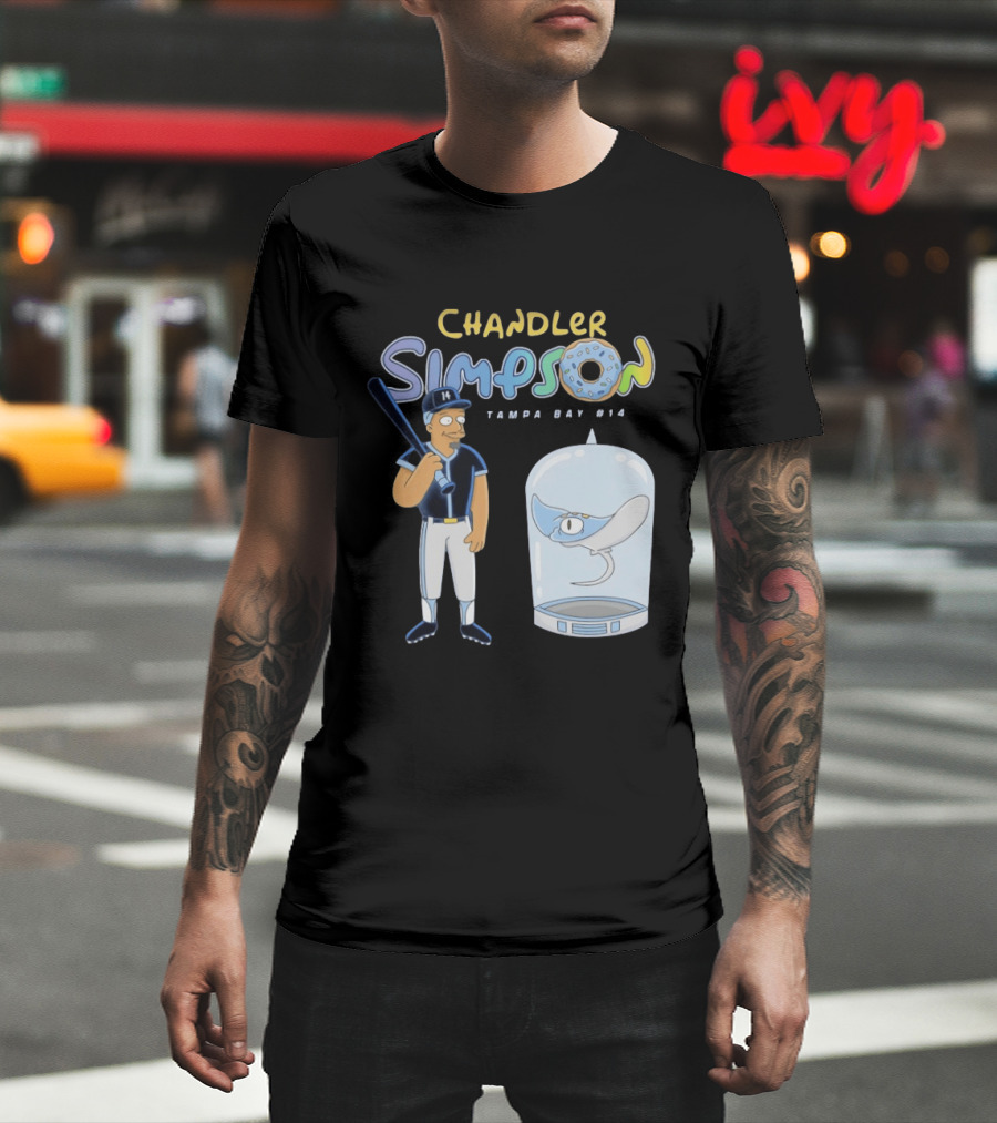 Chandler Simpson Tampa Bay Rays Cartoon Character #14 With Baseball Bat And Manta Ray T-Shirt