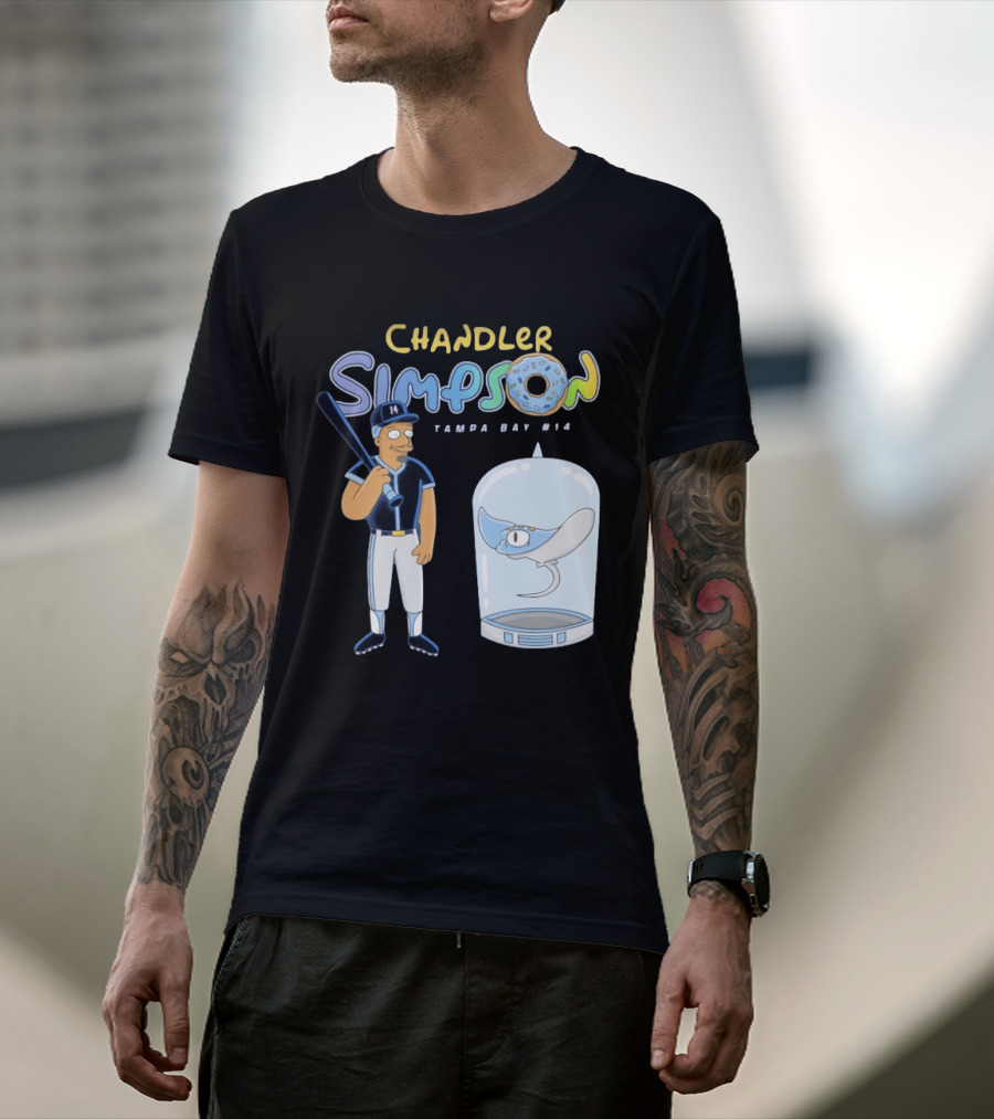 Chandler Simpson Tampa Bay Rays Cartoon Character #14 With Baseball Bat And Manta Ray T-Shirt
