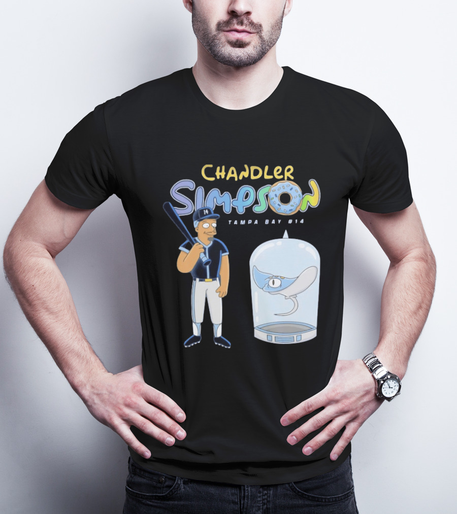 Chandler Simpson Tampa Bay Rays Cartoon Character #14 With Baseball Bat And Manta Ray T-Shirt