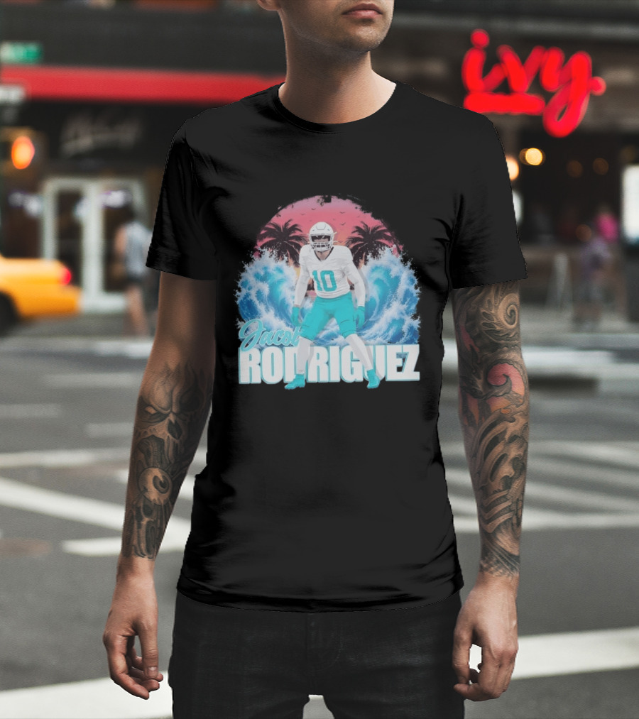 Jacob Rodriguez Miami Dolphins Tidal Wave Football Player Tropical T-Shirt