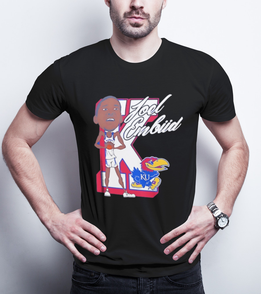 Joel Embiid Kansas Jayhawks KU Cartoon Bobblehead T-Shirt