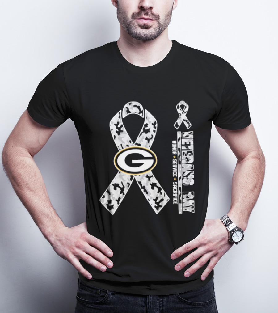 Green Bay Packers Veterans Day 2026 Honor Service Sacrifice G Camo Ribbon T-Shirt