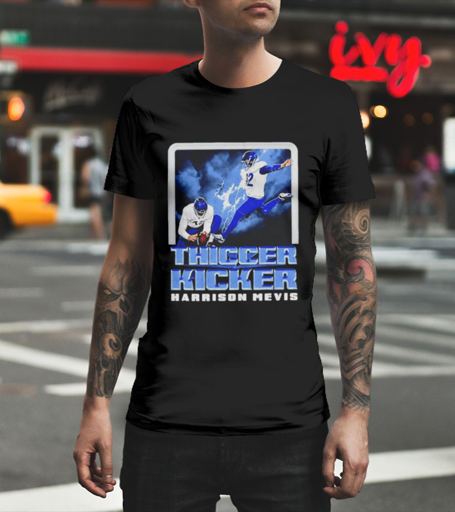 Los Angeles Rams Thiccer Kicker Harrison Mevis Football Action T-Shirt