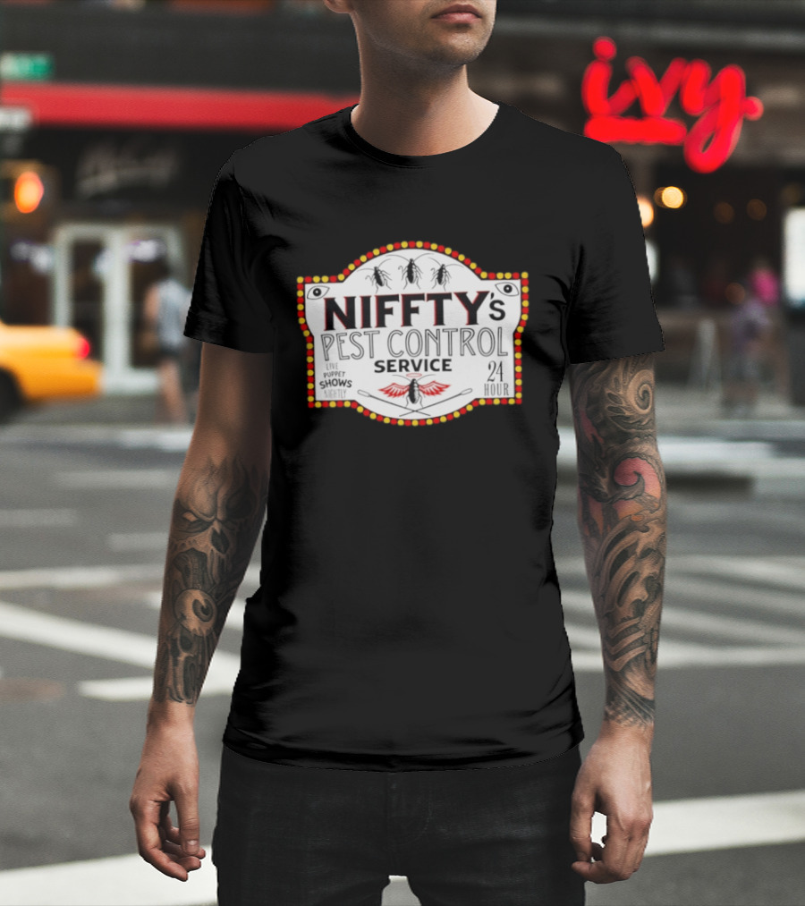 Niffty's Pest Control Service Live Puppet Shows Nightly 24 Hour Hazbin Hotel T-Shirt