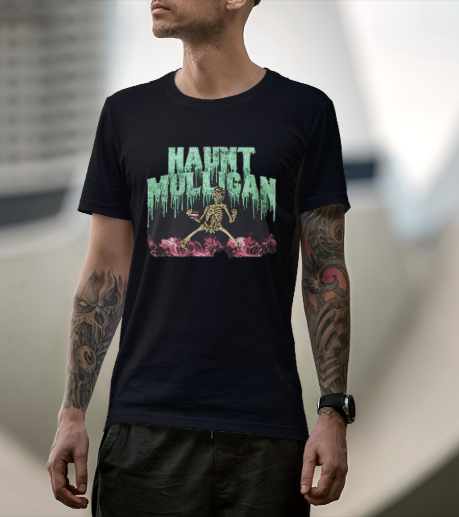 Halloween Skeleton Hot Mulligan Dripping Text Pink Smoke T-Shirt