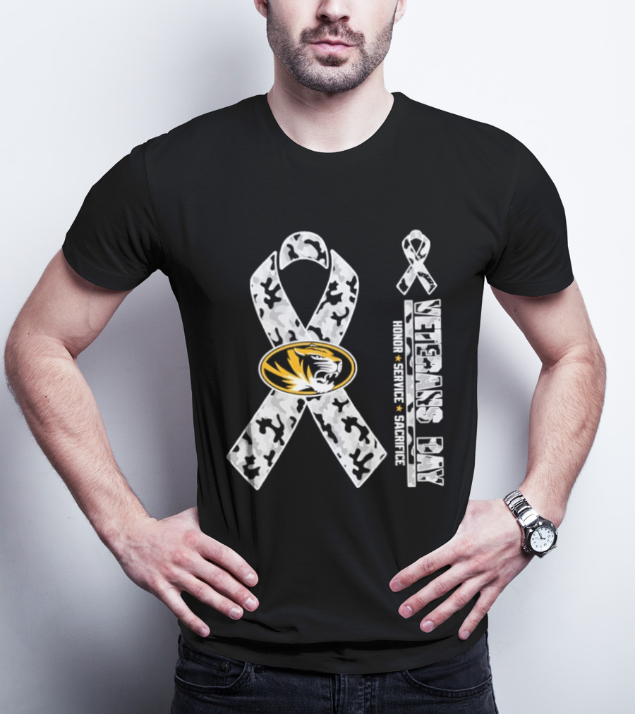 Missouri Tigers Veterans Day 2026 Honor Service Sacrifice Ribbon Camo T-Shirt