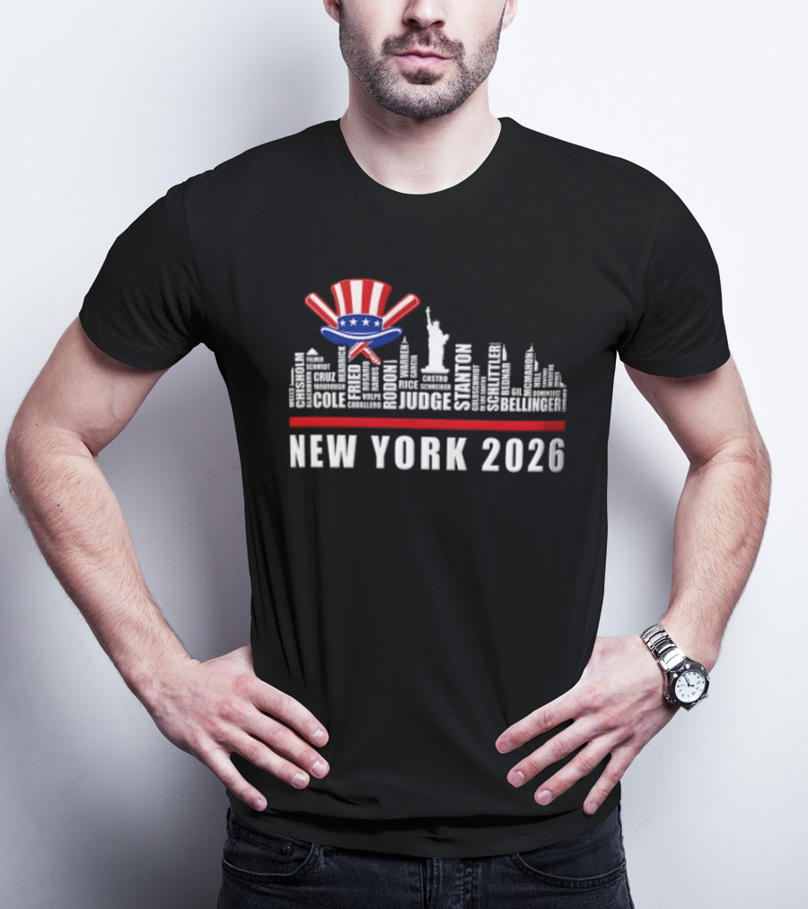 New York 2026 Yankees Baseball Skyline Statue Liberty Judge Rizzo Cabrera Torres T-Shirt