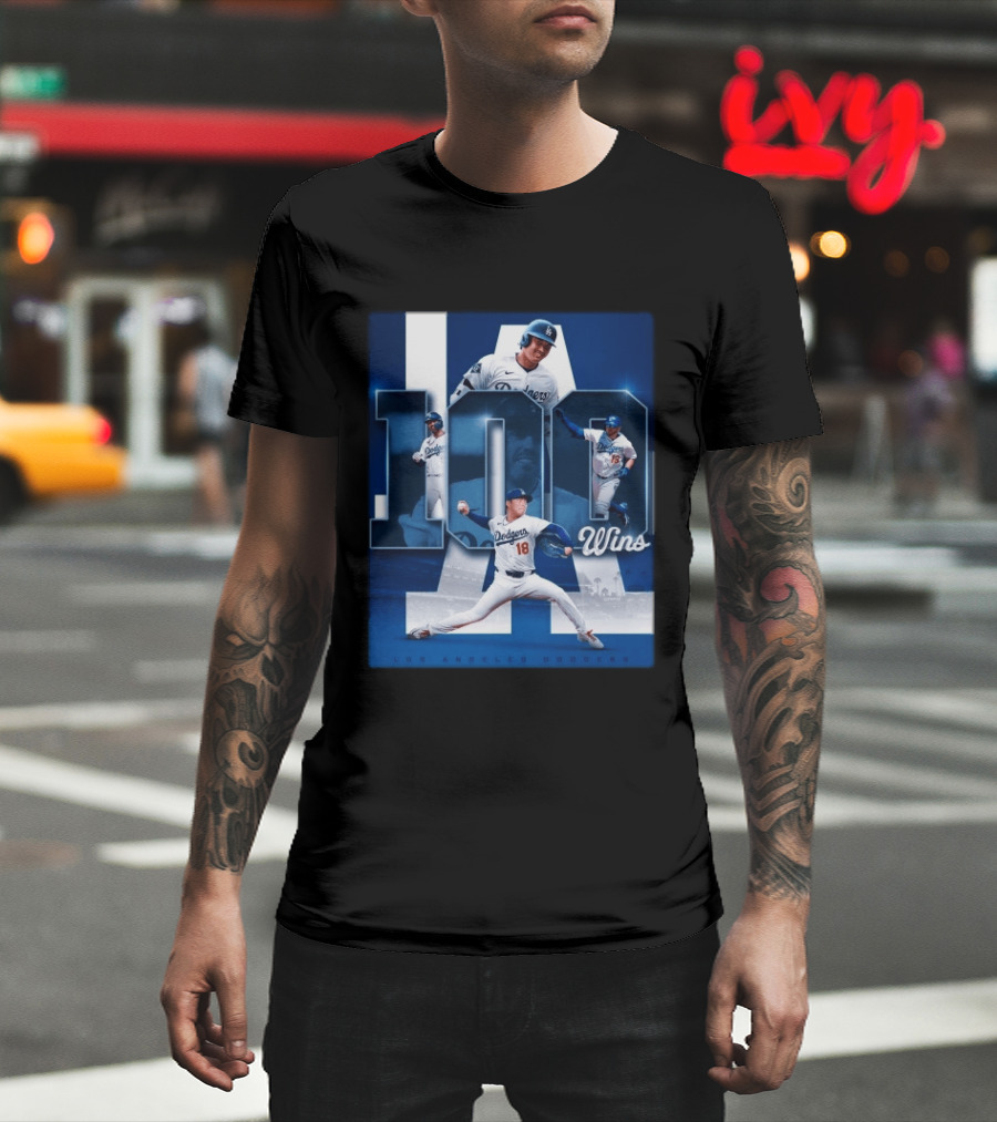 Original MLB Los Angeles Dodgers 100 Wins Player Celebration Victory T-Shirt