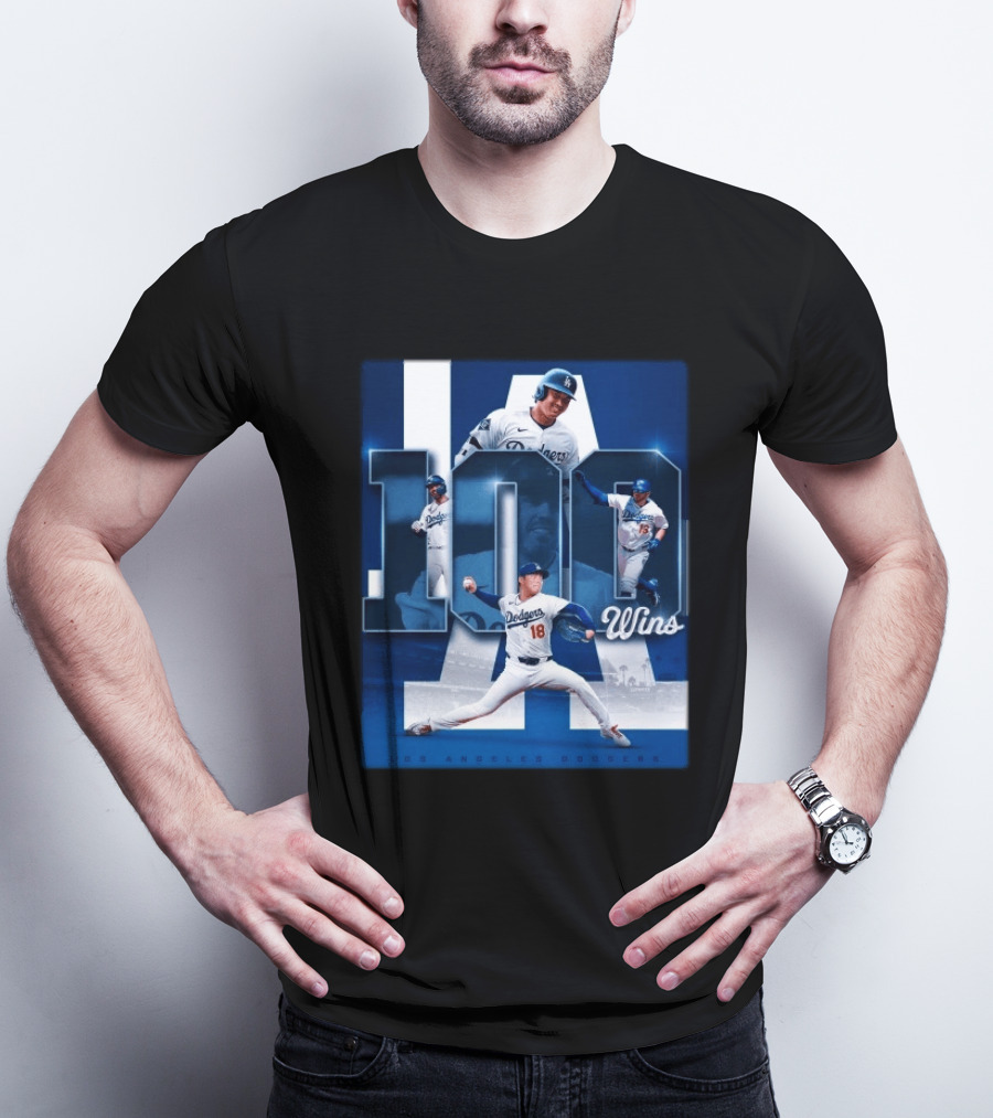 Original MLB Los Angeles Dodgers 100 Wins Player Celebration Victory T-Shirt