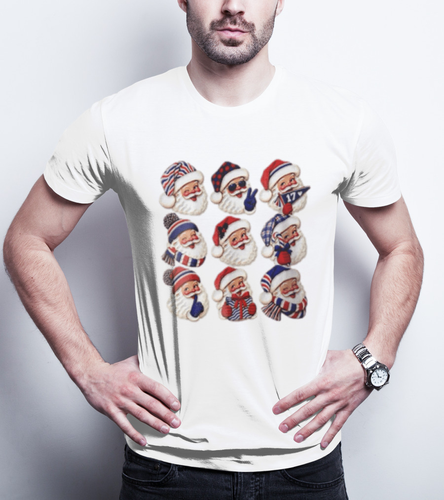Buffalo Christmas Santas In Holiday Hats And Scarves With 17 Banner T-Shirt