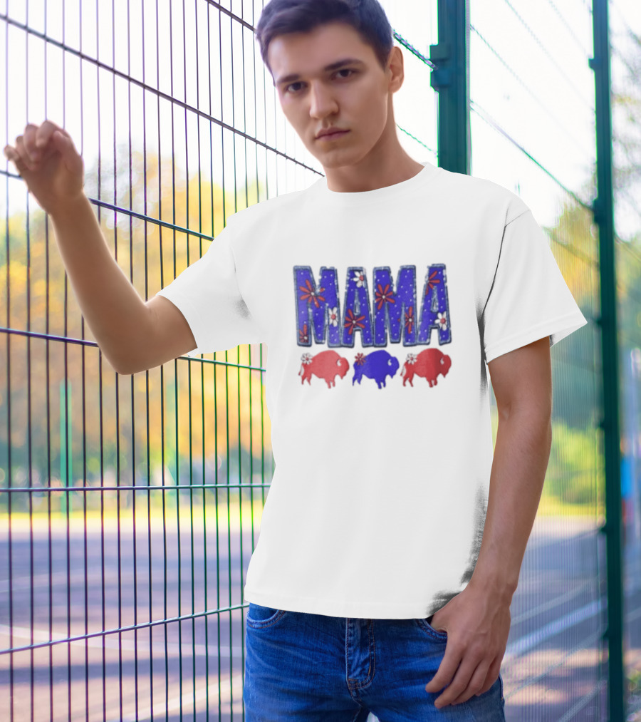 MAMA Buffalo Red White And Blue Floral T-Shirt