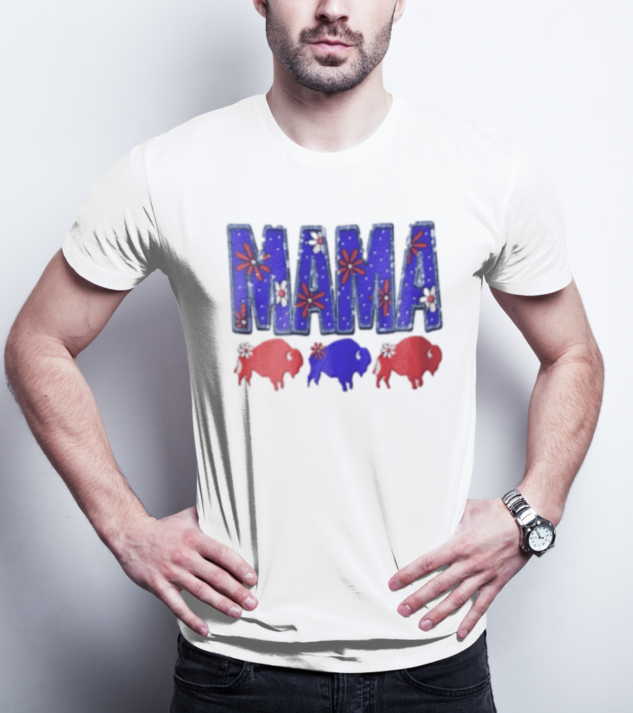 MAMA Buffalo Red White And Blue Floral T-Shirt