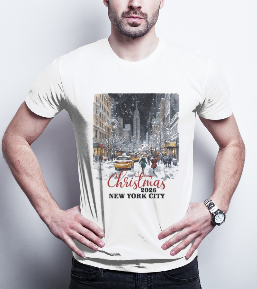 Christmas 2026 New York City Empire State Building Snow Scene T-Shirt