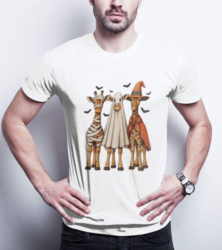 Giraffe Costume Halloween Mummy Ghost Witch Trio T-Shirt