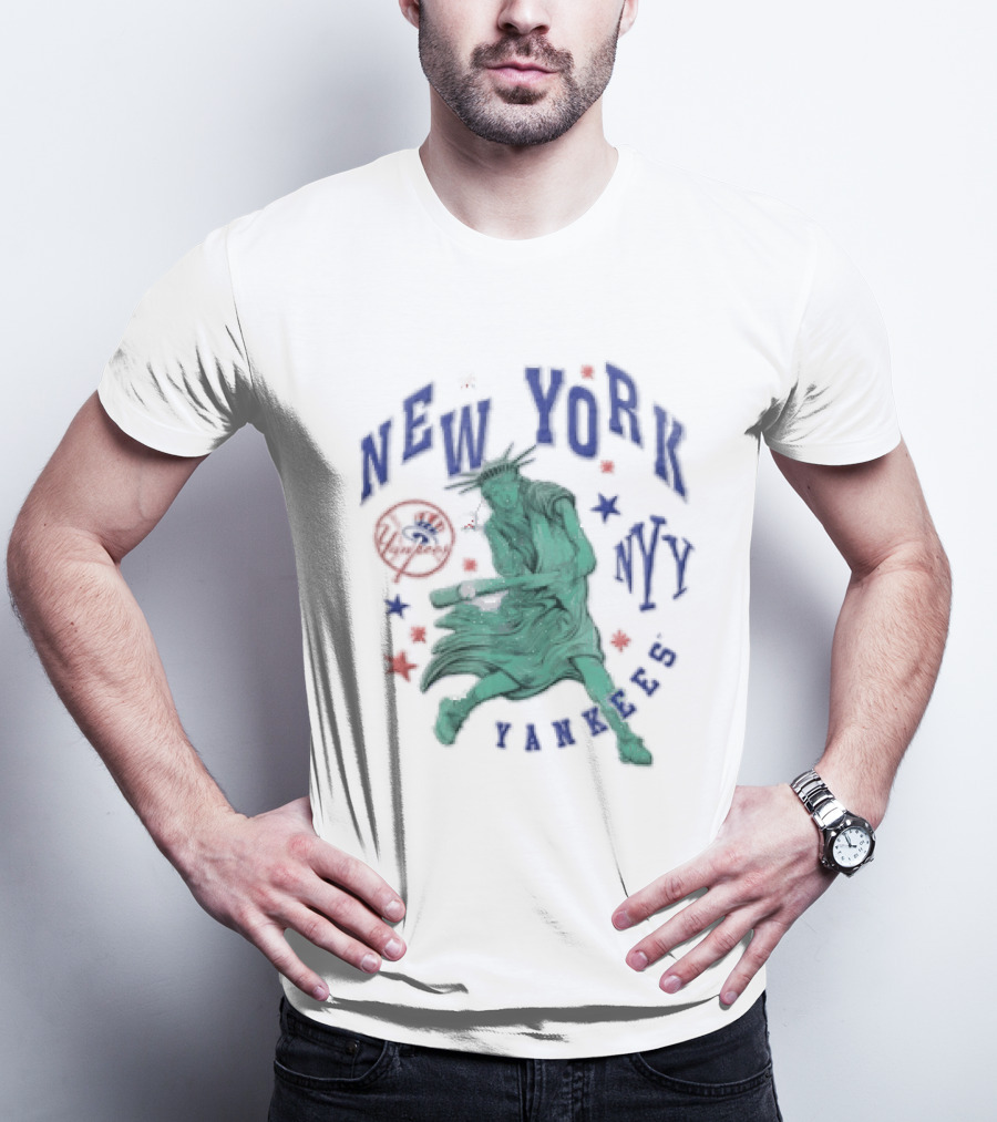 New York Yankees NYY Statue Of Liberty Swinging Baseball Bat MLB Red Stars T-Shirt