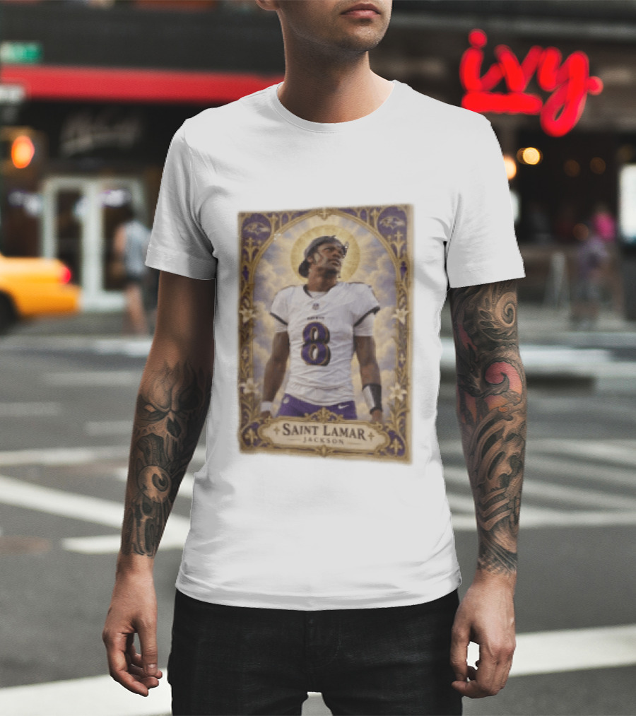 Saint Lamar Jackson Baltimore Ravens 8 Football Jersey Halo T-Shirt