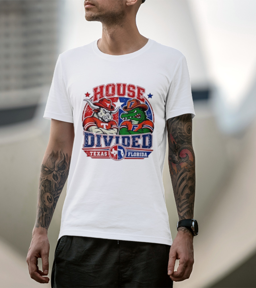 House Divided Texas Florida Longhorns Gators Rivalry Football T-Shirt