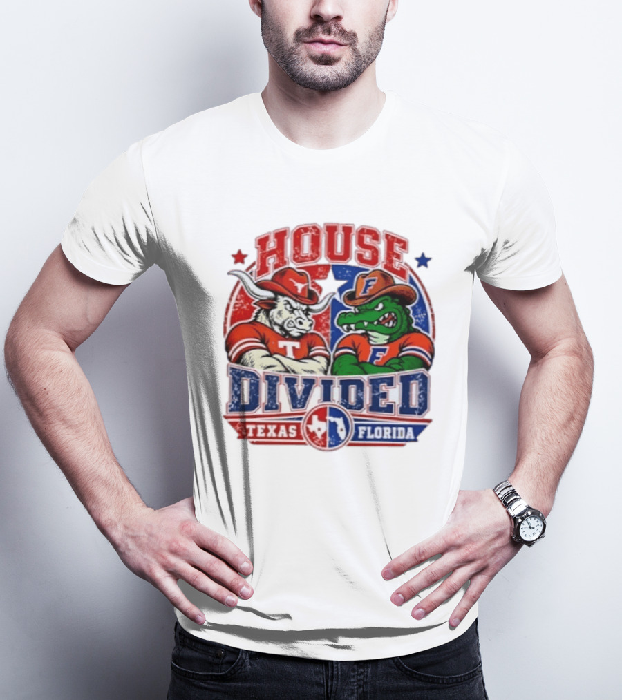House Divided Texas Florida Longhorns Gators Rivalry Football T-Shirt