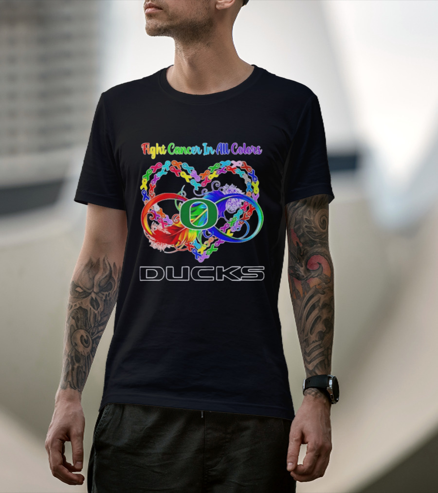 Oregon Ducks Fight Cancer In All Colors All Cancer Awareness Ribbon Heart T-Shirt