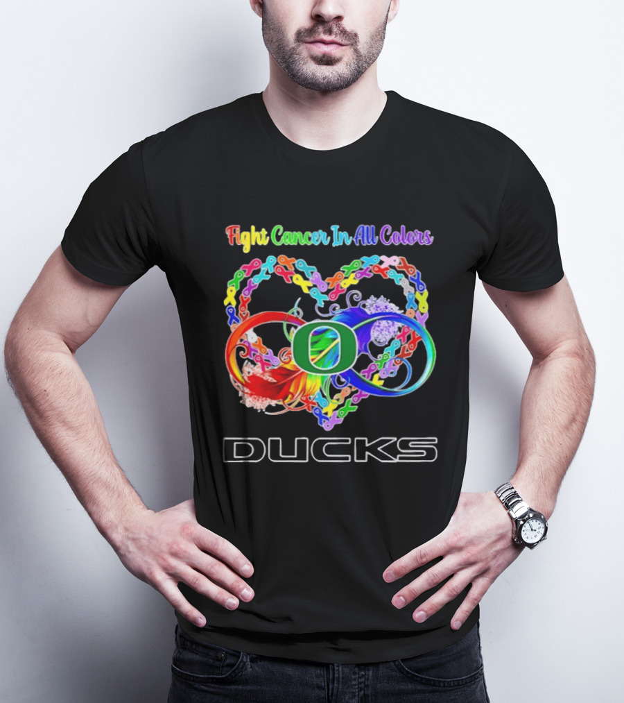 Oregon Ducks Fight Cancer In All Colors All Cancer Awareness Ribbon Heart T-Shirt