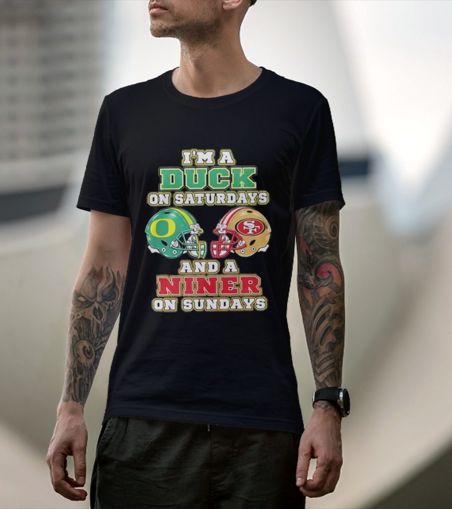 I'm A Duck On Saturdays And A Niner On Sundays Helmet T-Shirt