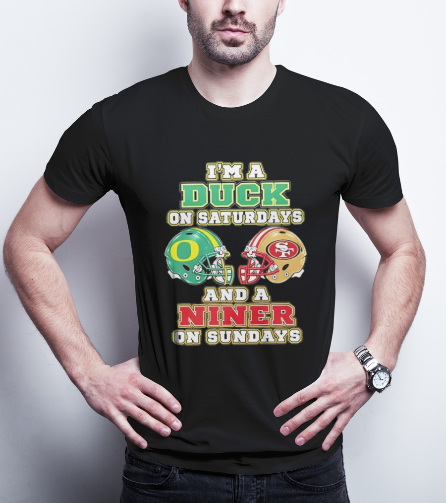 I'm A Duck On Saturdays And A Niner On Sundays Helmet T-Shirt
