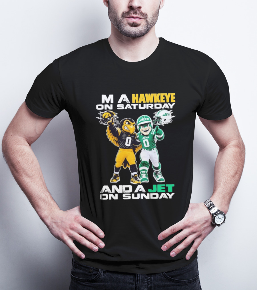 Hawkeye On Saturday Jets On Sunday Football Mascots T-Shirt