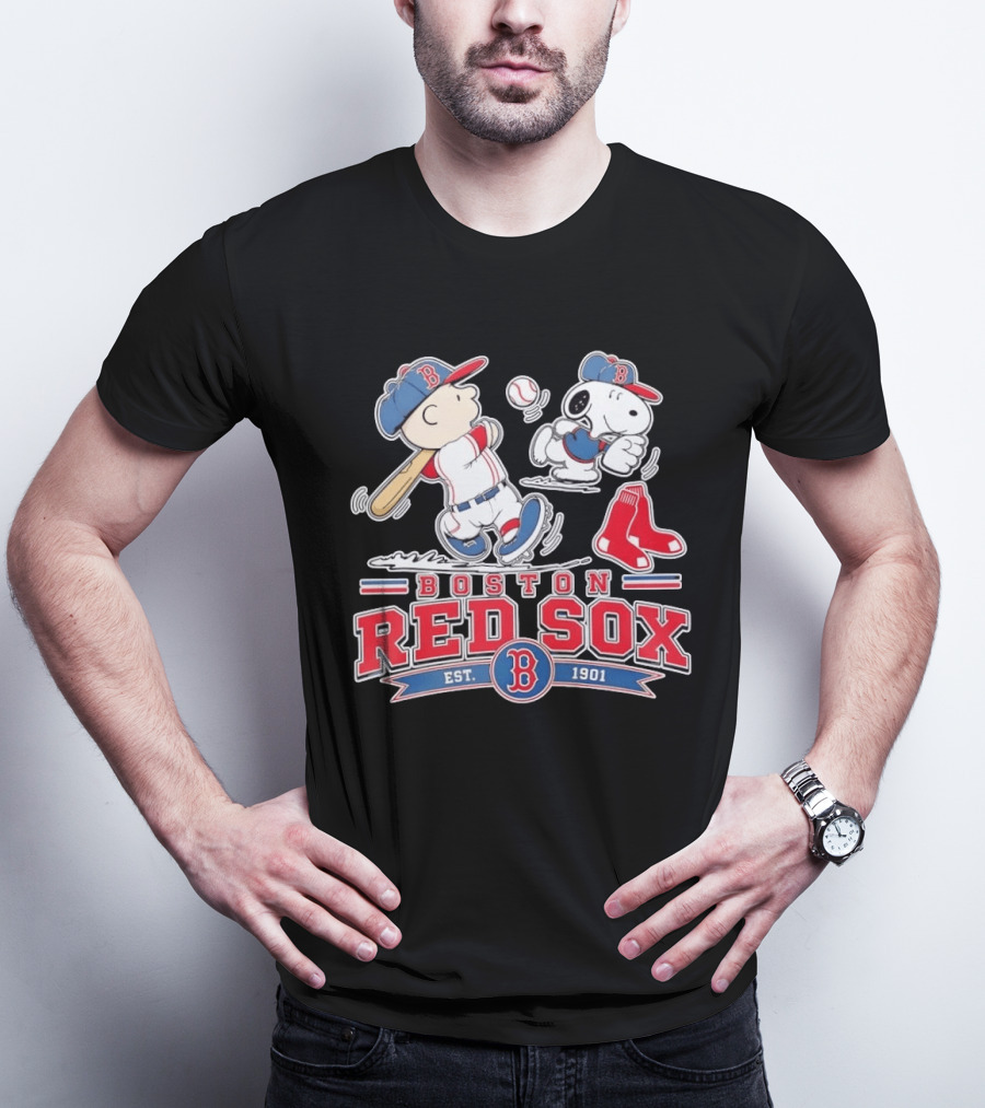 Charlie Brown And Snoopy Boston Red Sox Est 1901 Baseball Peanuts T-Shirt
