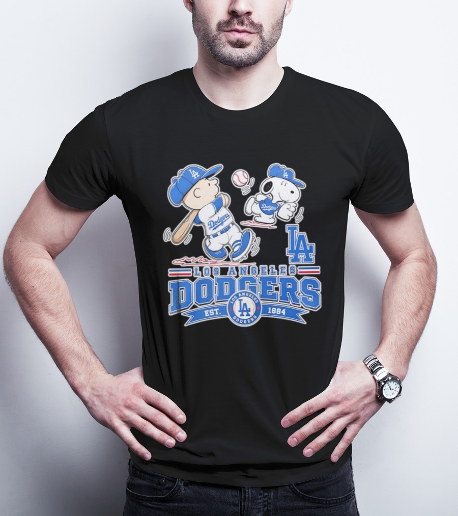 Peanuts Charlie Brown Snoopy Los Angeles Dodgers Baseball Est 1884 T-Shirt