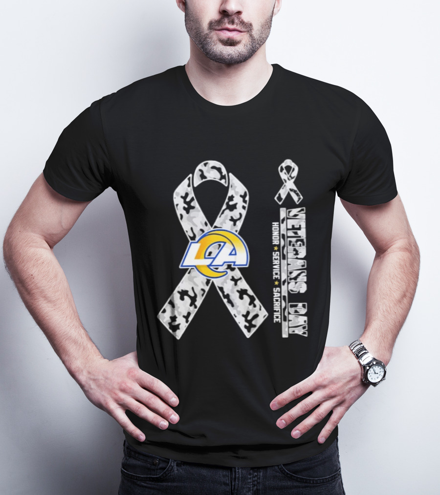 Los Angeles Rams Camouflage Ribbon Veterans Day 2026 Honor Service Sacrifice T-Shirt