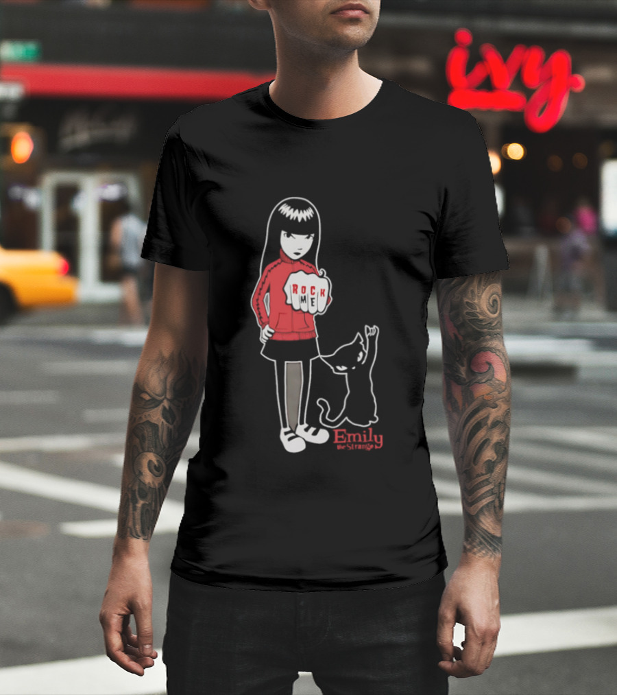Rock Me Emily The Strange Iconic Character With Red And Cat T-Shirt