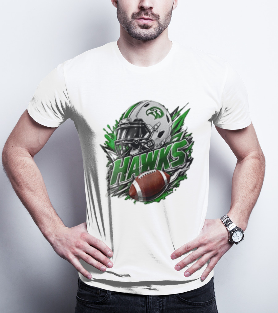 Hawks White Football Helmet Green Hawk Football Sports Fan Gear T-Shirt