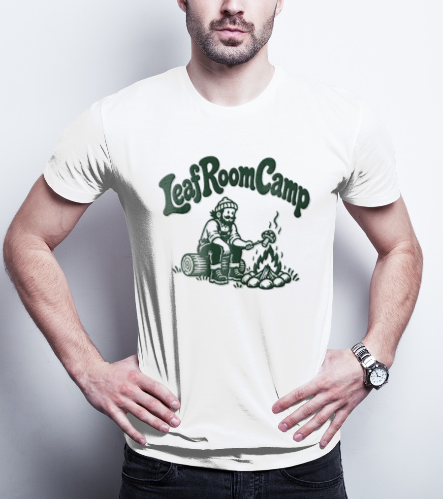 Leaf Room Camp Bearded Man Roasting Mushroom On Log T-Shirt