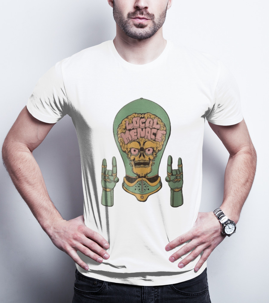 Local Menace Skull Exposed Brain Lightbulb Rock Hand Signs T-Shirt