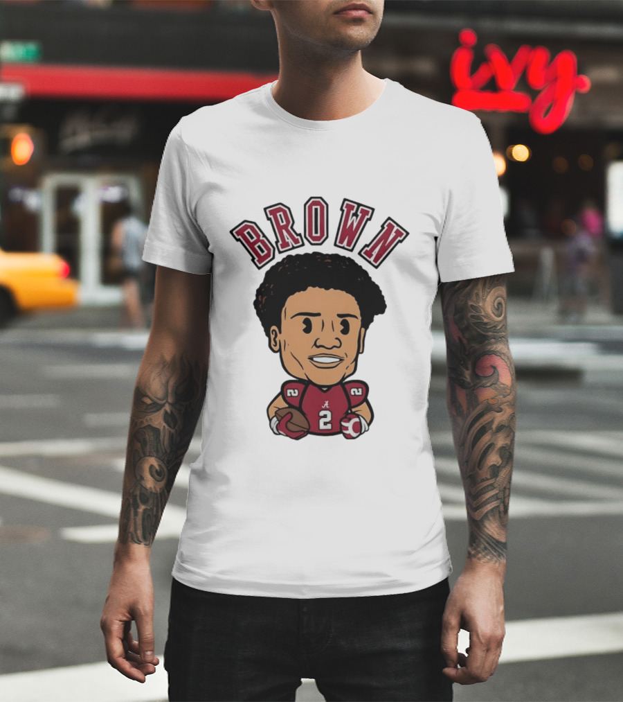 NCAA Football Alabama Crimson Tide Number 2 Brown Caricature T-Shirt