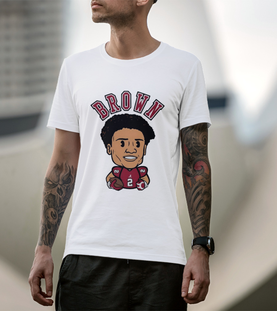 NCAA Football Alabama Crimson Tide Number 2 Brown Caricature T-Shirt