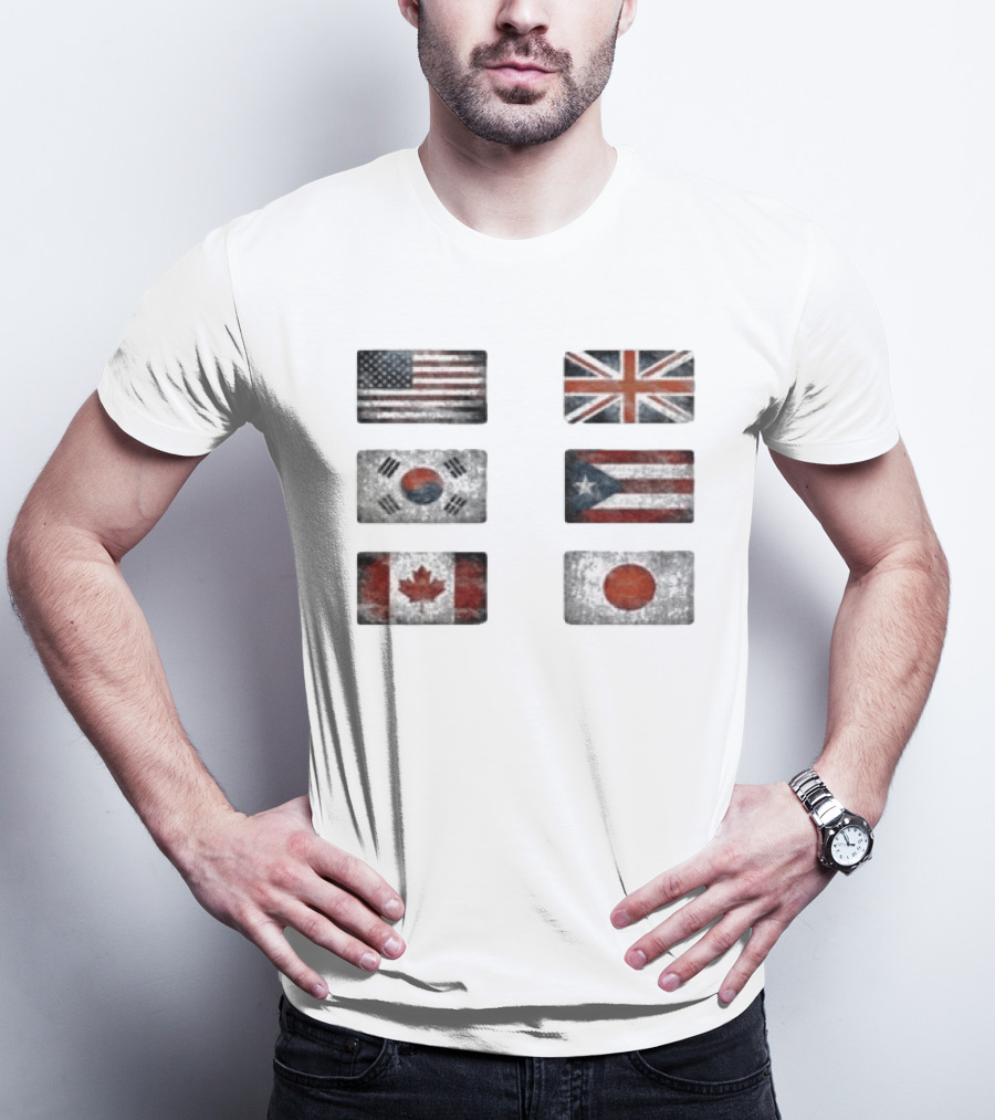 Stealthny Floor 914 World Tour United States United Kingdom South Korea Puerto Rico Canada Japan Flags T-Shirt