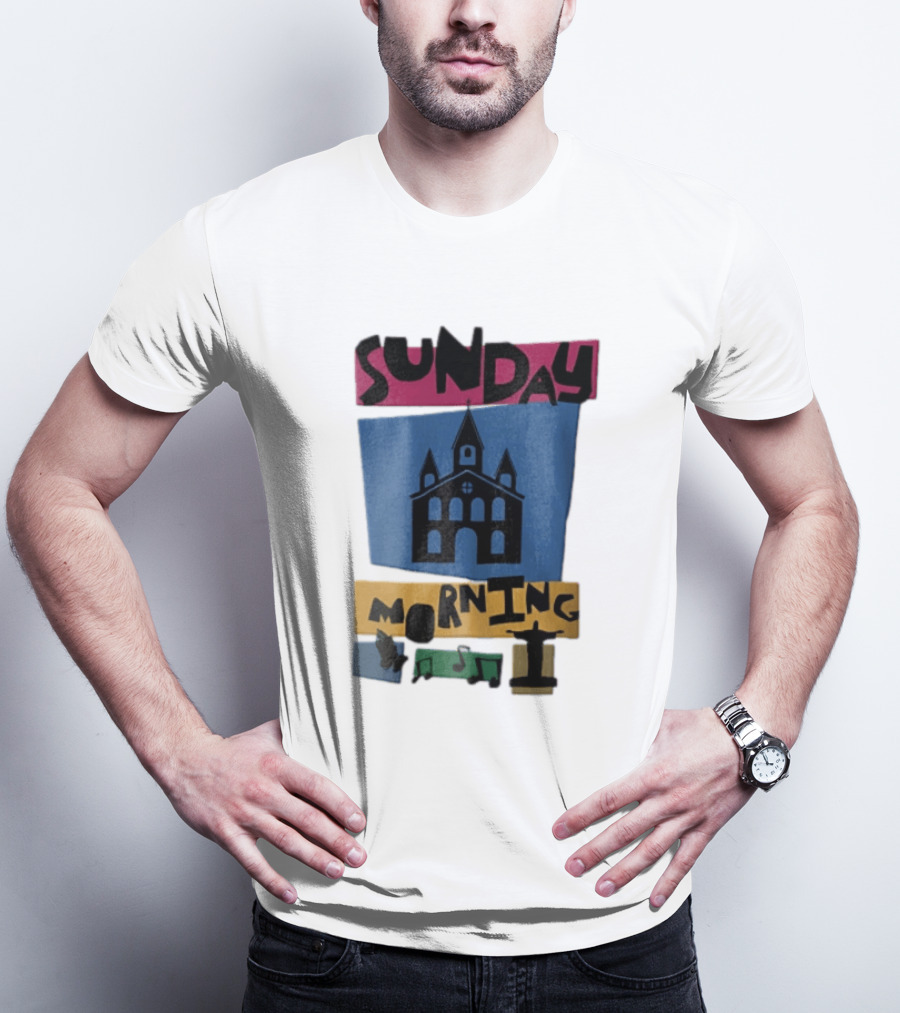 Sunday Morning Church Building Praying Hands Musical Notes Christ The Redeemer T-Shirt